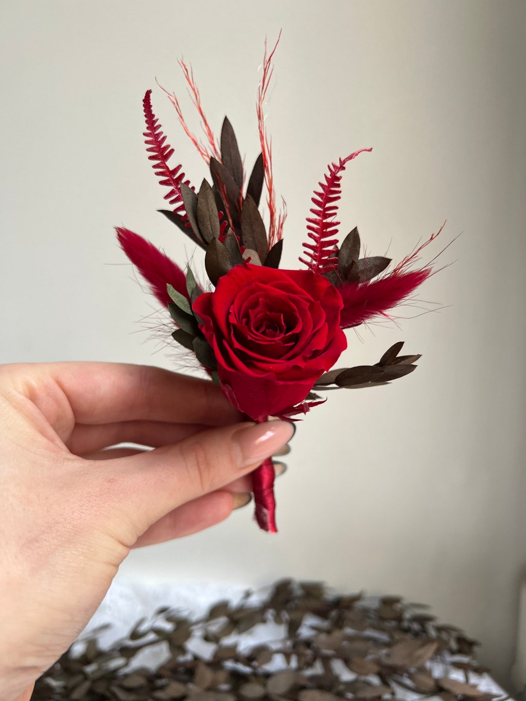Red Rose Buttonhole Wedding Boutonnière Burgundy Boutonnière Preserved ...