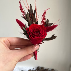 Red Rose Buttonhole Wedding Boutonnière Burgundy Boutonnière Preserved ...