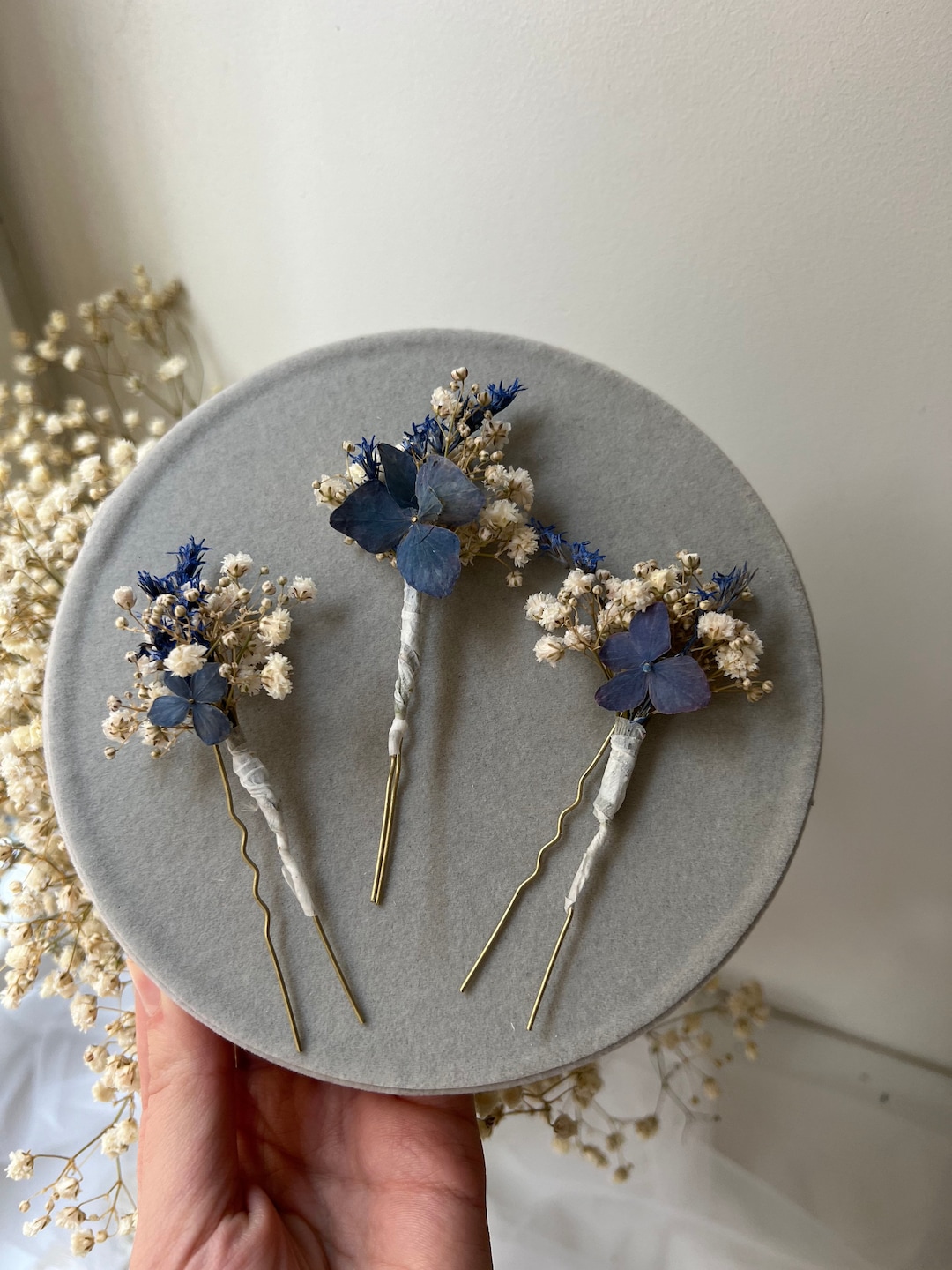 Blue Hair Pins Babys Breath Clip Pins Gypsophila Hair Piece Dried ...