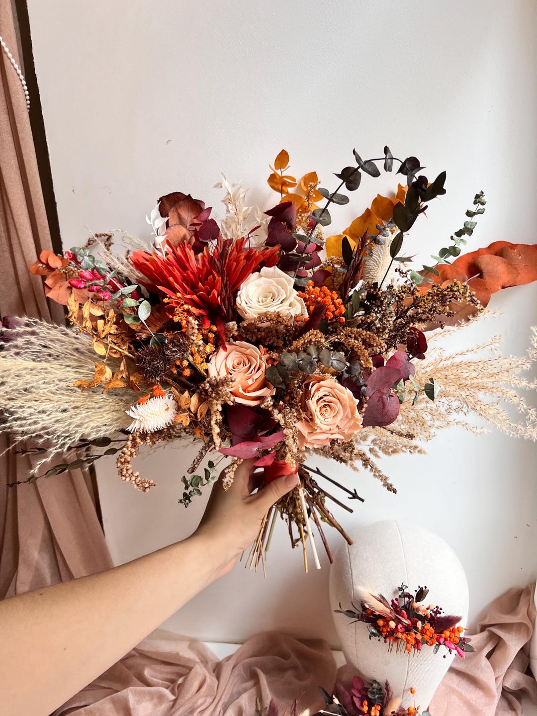 Terracotta Rust Bridal Bouquet Burgundy Burnt Orange Boho Rustic ...