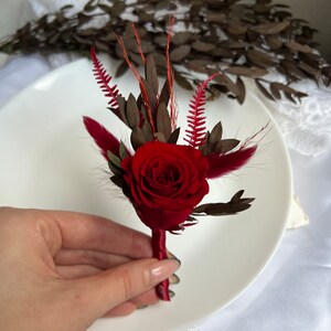 Red Rose Buttonhole Wedding Boutonnière Burgundy Boutonnière Preserved ...