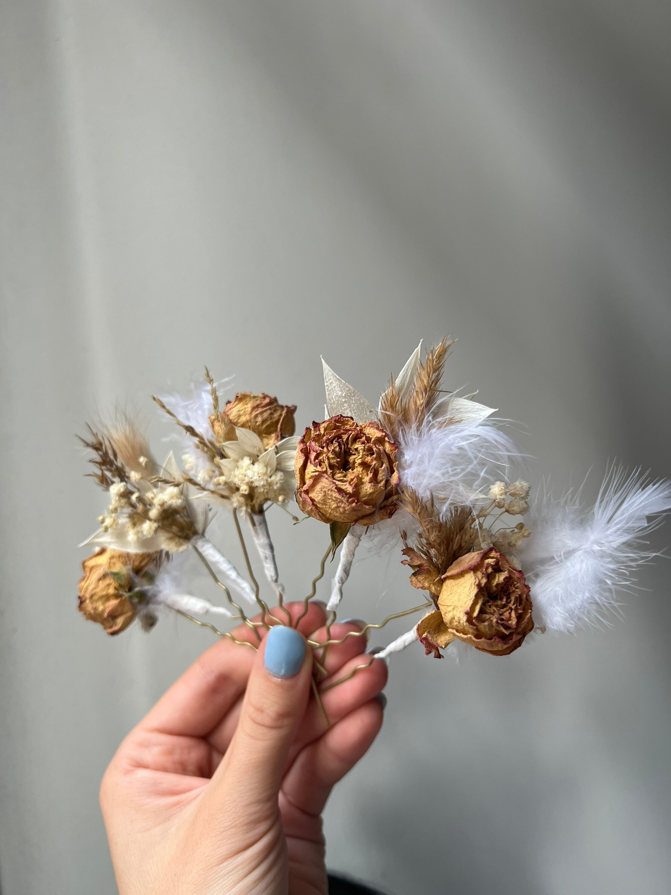 Boho Hair Pins Dried Flower Bouquet Bohemien Hair Accessory Rustic ...