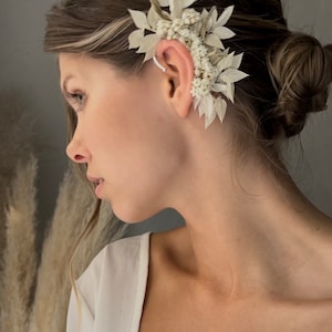 Flowers Ear Cuff Earrings Dried Flower Hair Pins Flower Ear Climber White Bridal Earrings ...