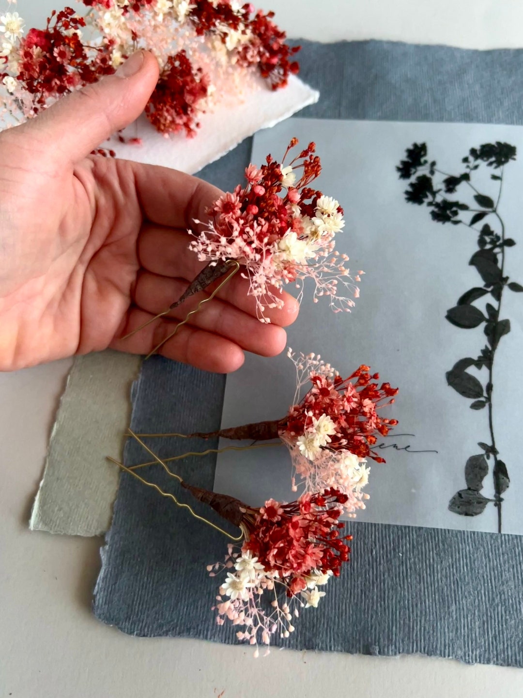 Burgundy Pink Flower Hair Pins Fall Hair Piece Autumn Wedding Hair ...