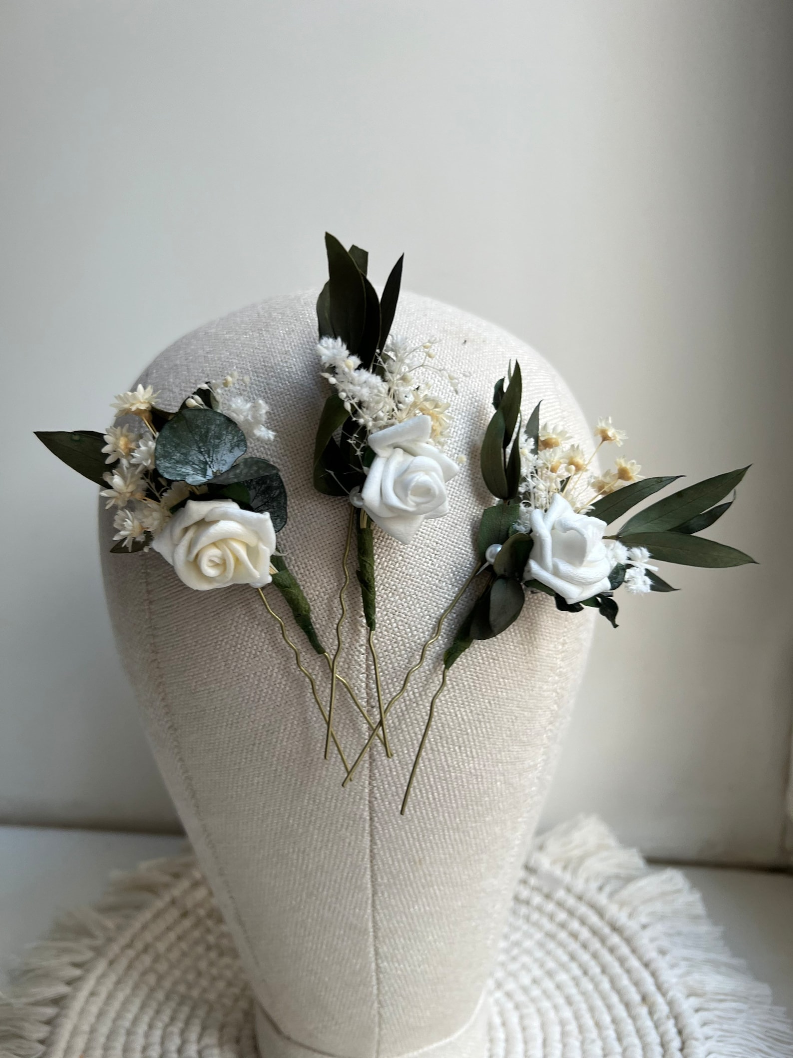 Romantic Greenery Hair Pins Eucalyptus Rose Hair Pins off White Rose ...