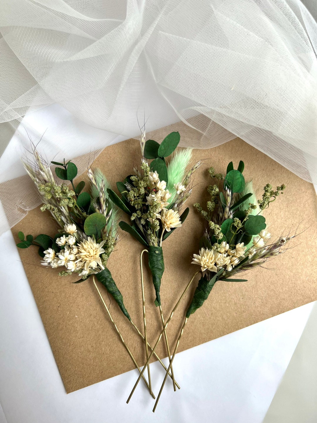 Greenery Eucalyptus Hair Pins Wedding Dried Flower Hair Pins Spring ...