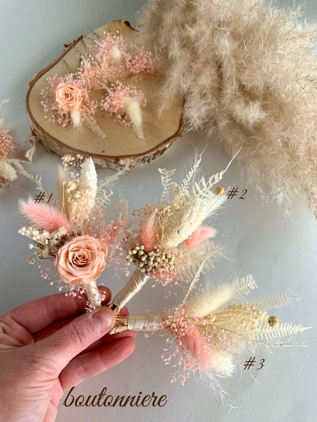 Light Pink Dried Boutonniere Rustic Dried Small Flower Bouquet Wedding ...