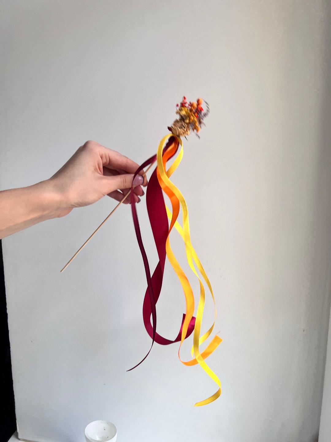 Autumn Wedding Ribbon Wand Dried Flower Accessory Fall Flower Girl Wand ...