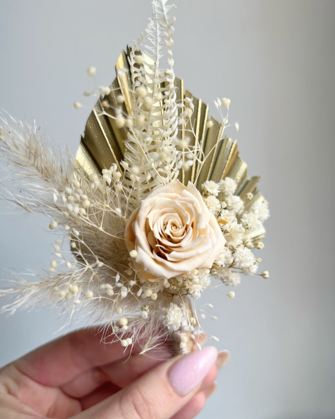 Gold Boutonniere Pampas Dried Boutonniere Palm Leaf Boutonniere Small ...