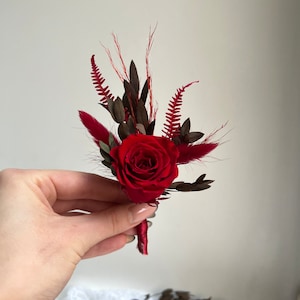 Red Rose Buttonhole Wedding Boutonnière Burgundy Boutonnière Preserved ...