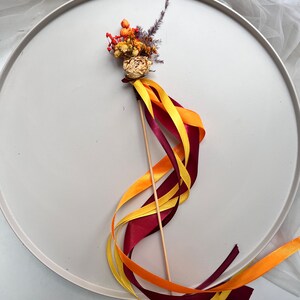 Autumn Wedding Ribbon Wand Dried Flower Accessory Fall Flower Girl Wand ...