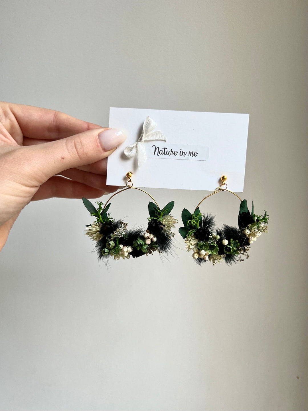 Greenery Circle Dangle Earrings Flower Earrings Dried Flower Earrings ...