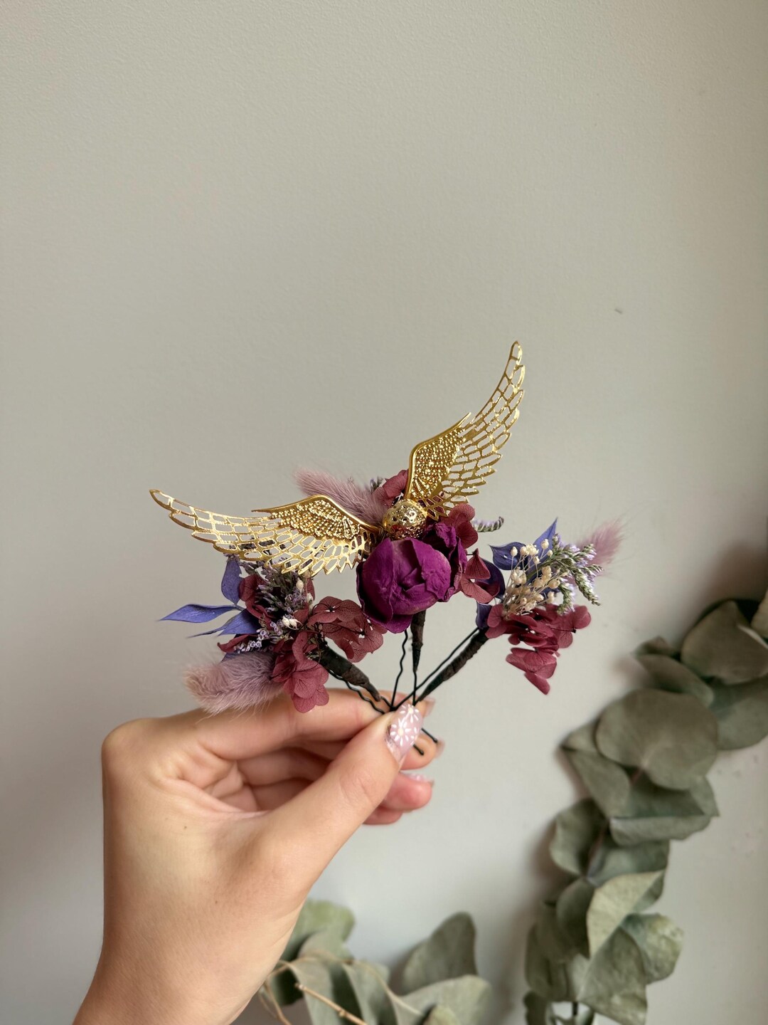 Purple Snitch Hair Piece Dried Flower Hair Piece Always Magical Gold ...