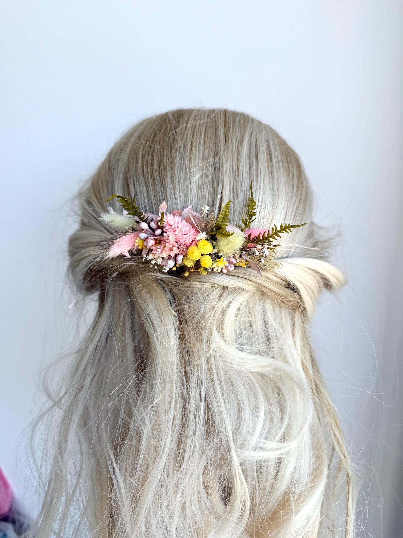 Pink Flower Hair Pins Summer Floral Hair Piece Green Pink Yellow Hair ...