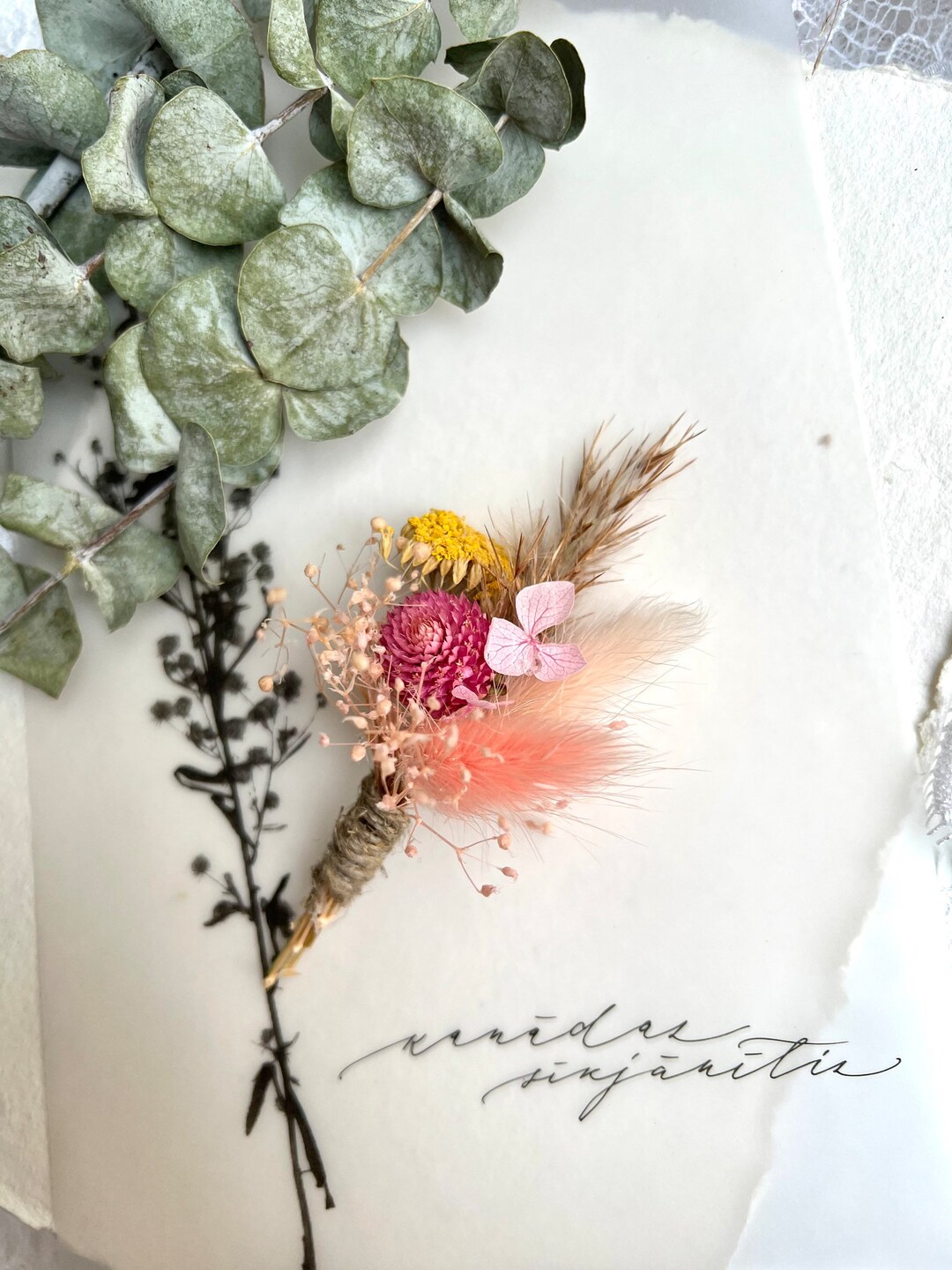 Wildflower Wedding Boutonniere Dried Flowers Grooms Buttonhole Pink ...