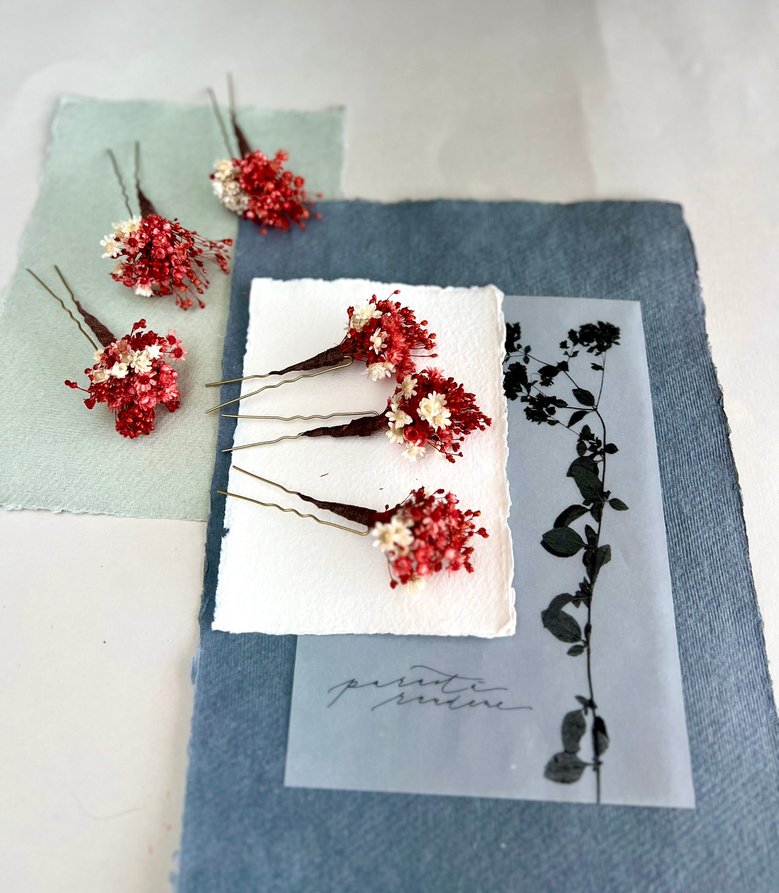Meadow Grass Red Pins Terracotta Burgundy Dried Flower Hair Pins Fall ...