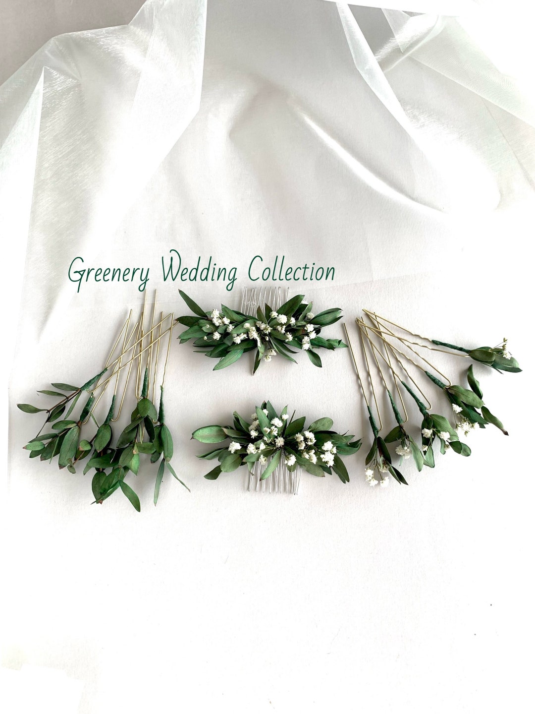 Greenery Eucalyptus Wedding Dried Flower Hair Pins Boho Bridal Hair ...