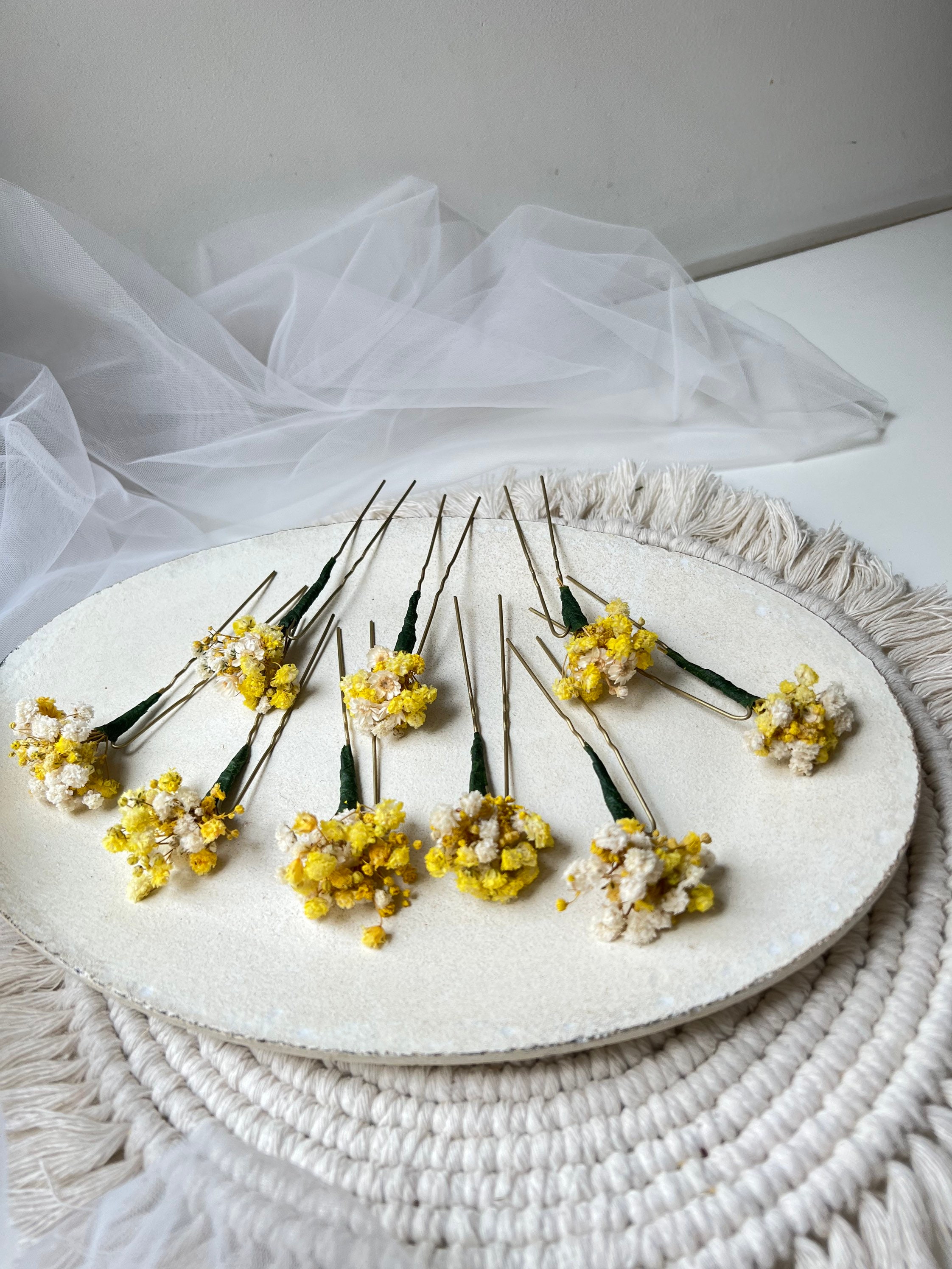 Yellow Hair Piece Dried Flower Hair Accessory Yellow Floral Headpiece ...