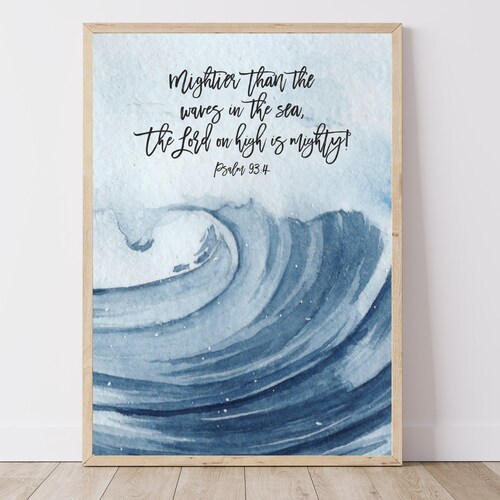 Watercolour Ocean Waves Bible Verse Scripture Art Mightier - Etsy