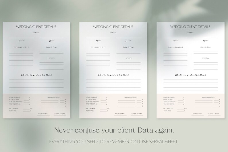 Wedding Photography Client Spreadsheet, Photography Session Planner ...