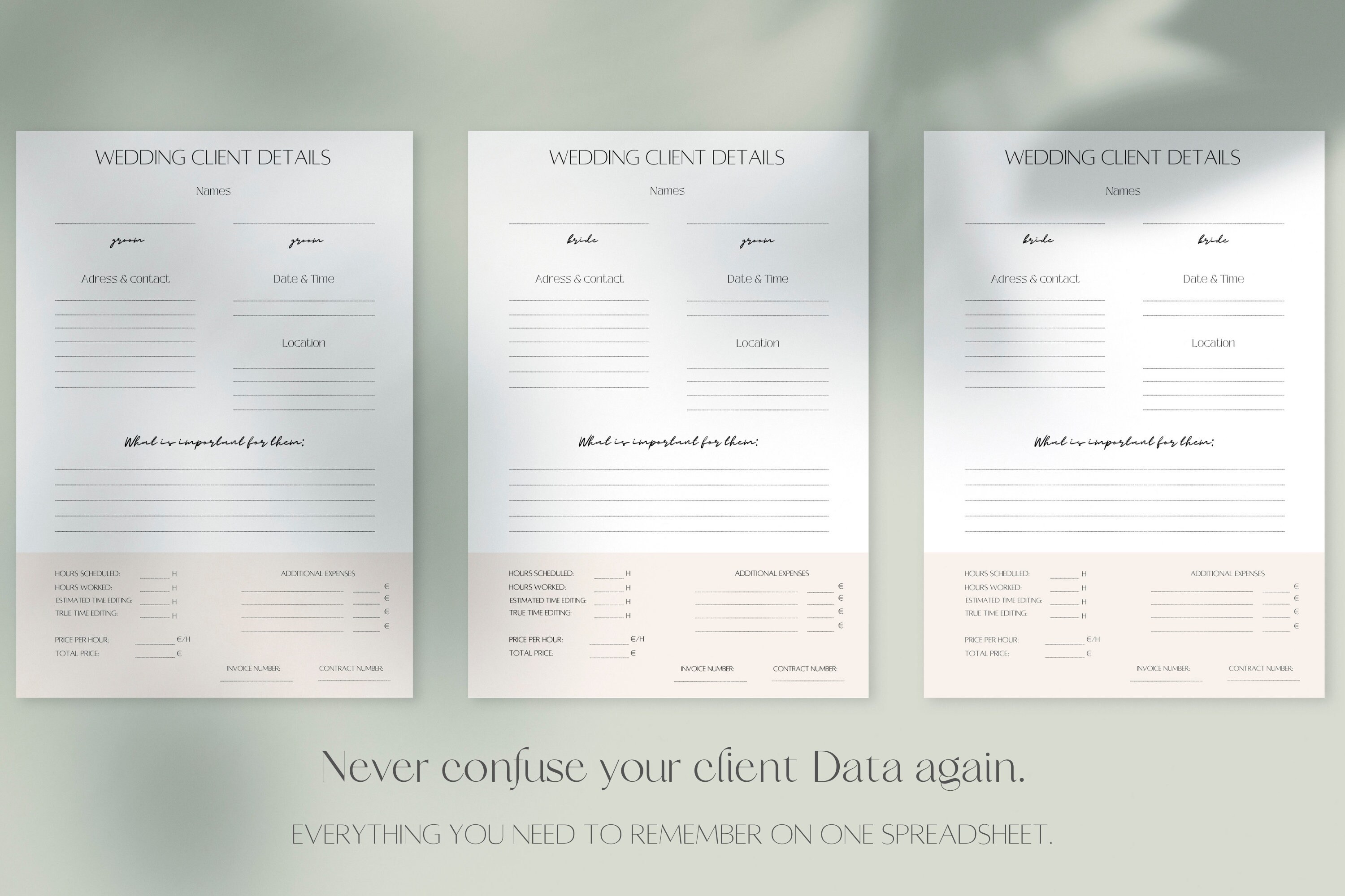 Wedding Photography Client Spreadsheet, Photography Session Planner ...