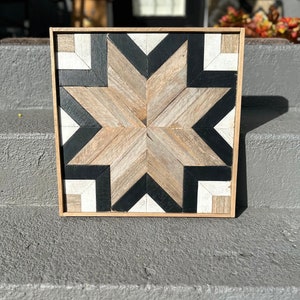 Rustic Wood Wall Art With Decorative Geometric Pattern in Aged Wood and ...