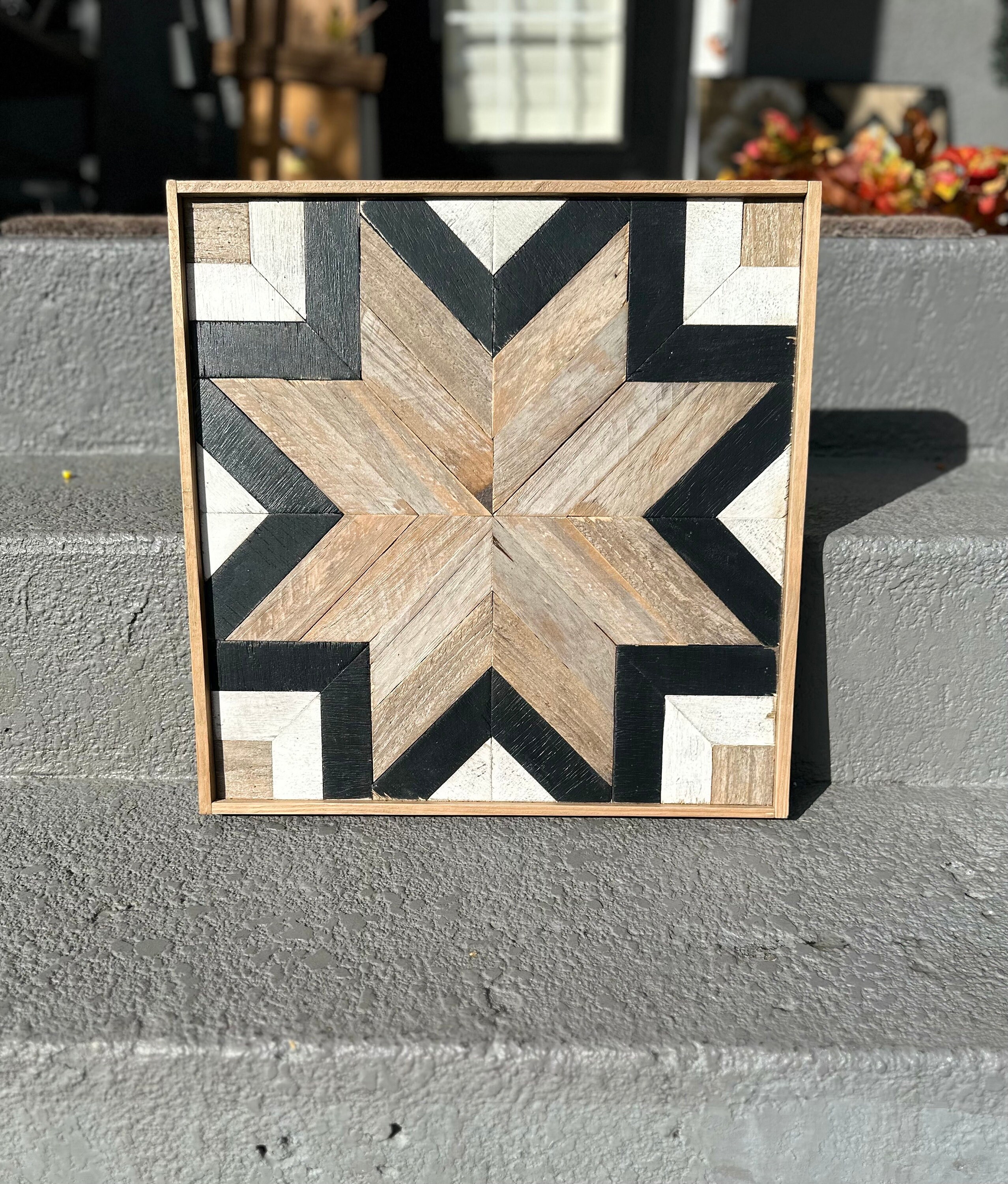 Rustic Wood Wall Art With Decorative Geometric Pattern in Aged Wood and ...