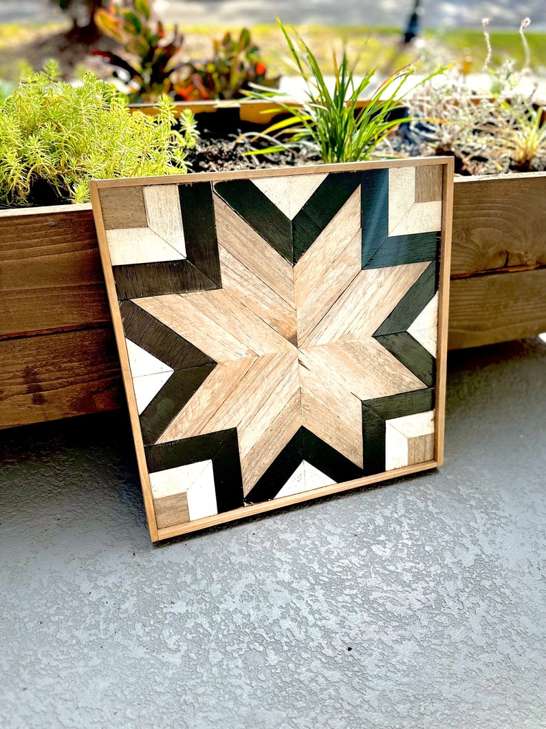 Rustic Wood Wall Art With Decorative Geometric Pattern in Aged Wood and ...
