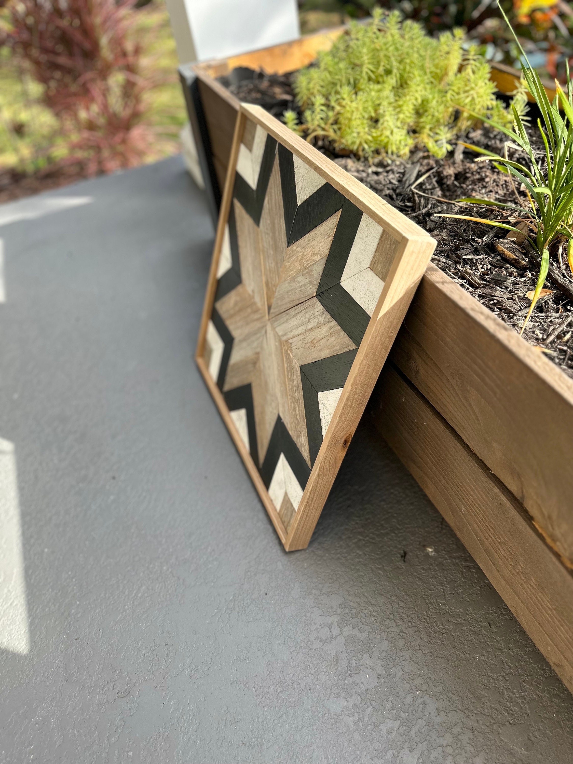 Rustic Wood Wall Art With Decorative Geometric Pattern in Aged Wood and ...