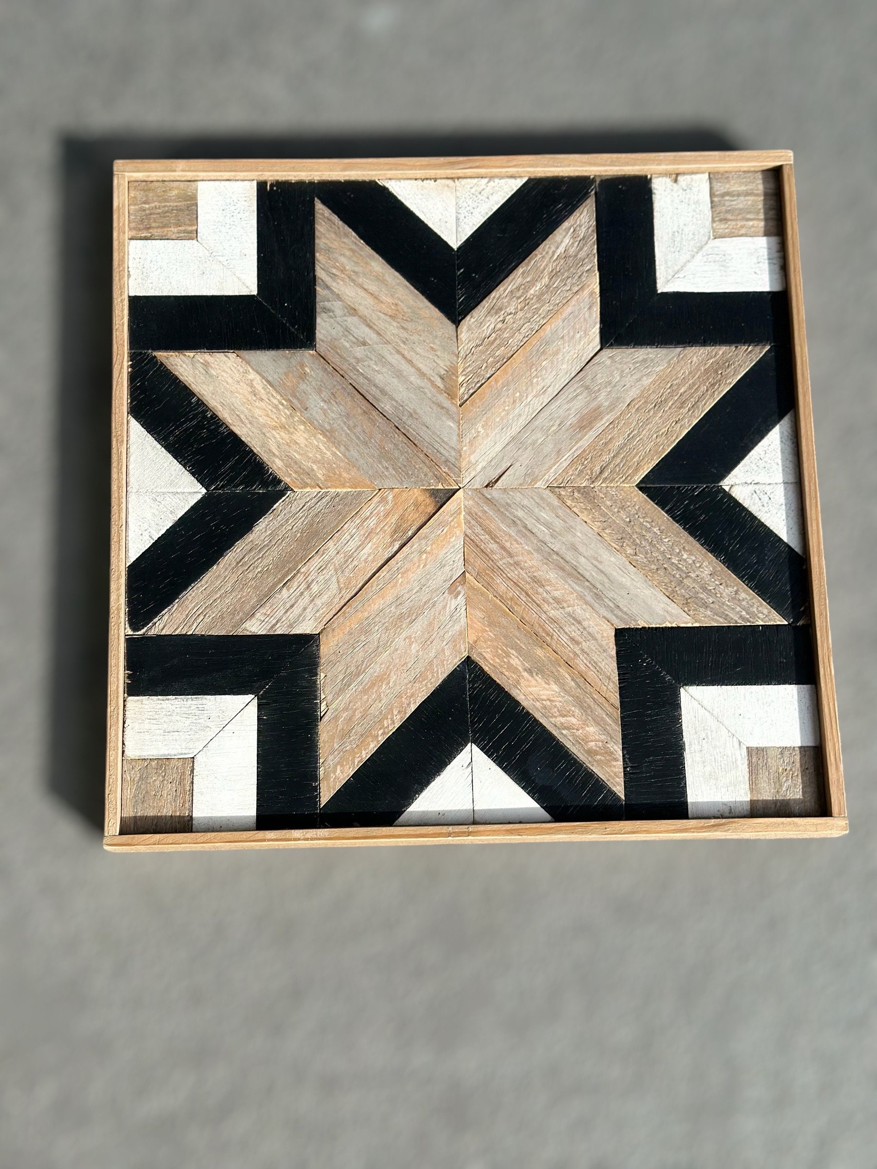 Rustic Wood Wall Art With Decorative Geometric Pattern in Aged Wood and ...