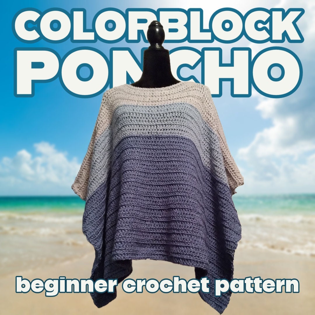 Colorblock Poncho Crochet Pattern Modern Crochet Striped - Etsy