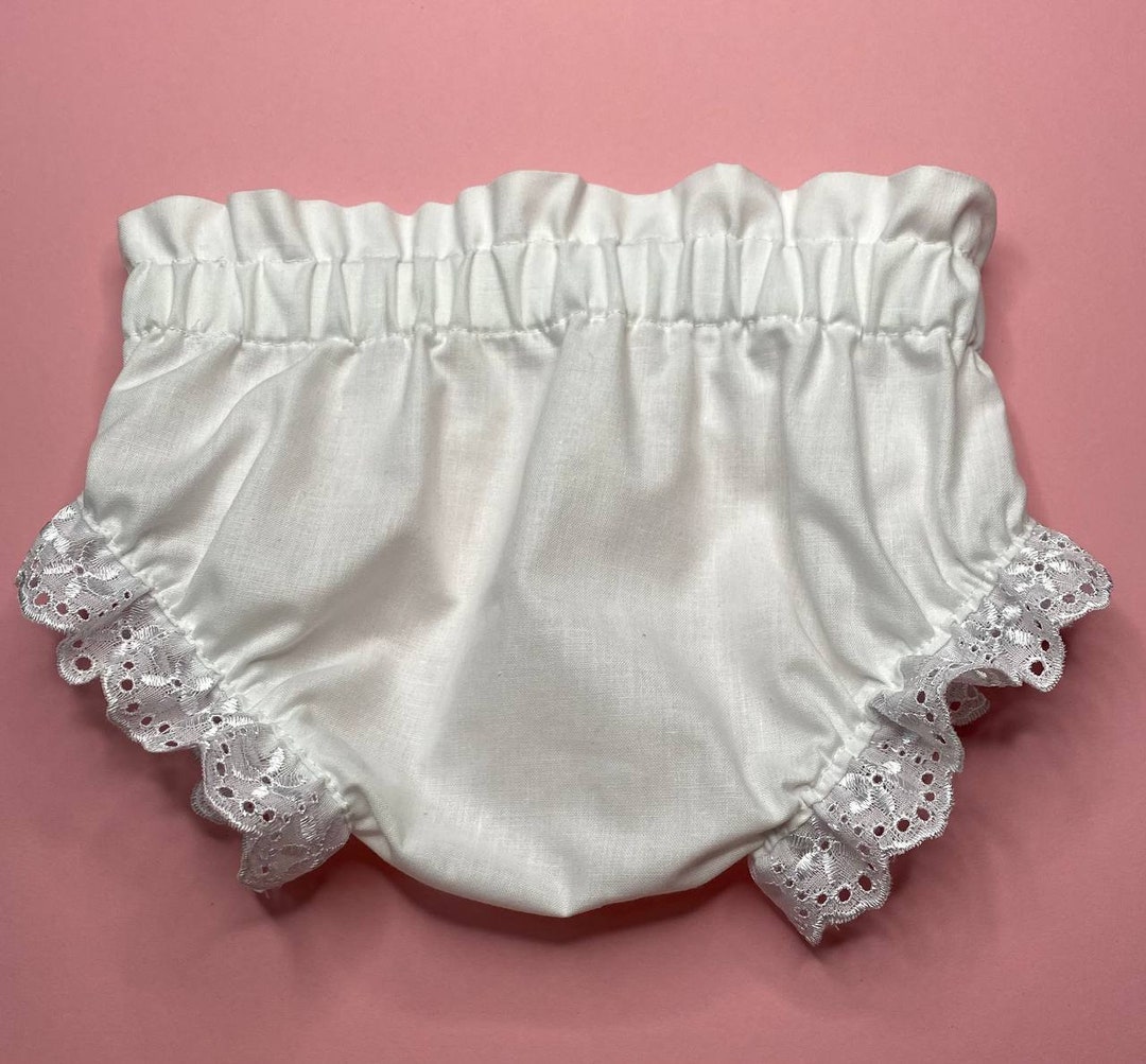 White Cotton Baby Bloomers: Lace Diaper Cover - Etsy