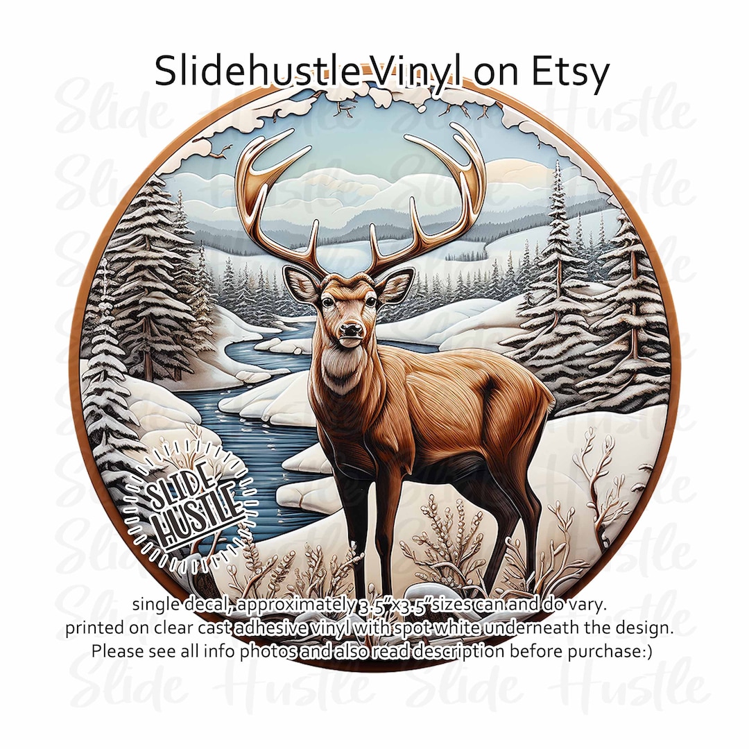3D Winter Deer Scene, Clear Cast Decal, Winter Scene, Spot White ...