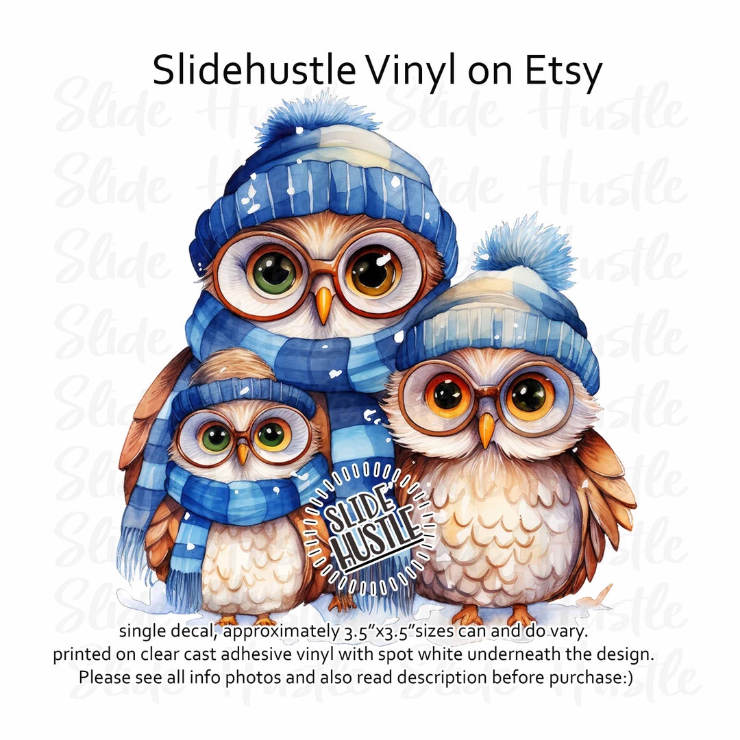 Cute Owl Family, Cute Owl Clear Cast Decal, Spot White, Indoor Use. 3 ...