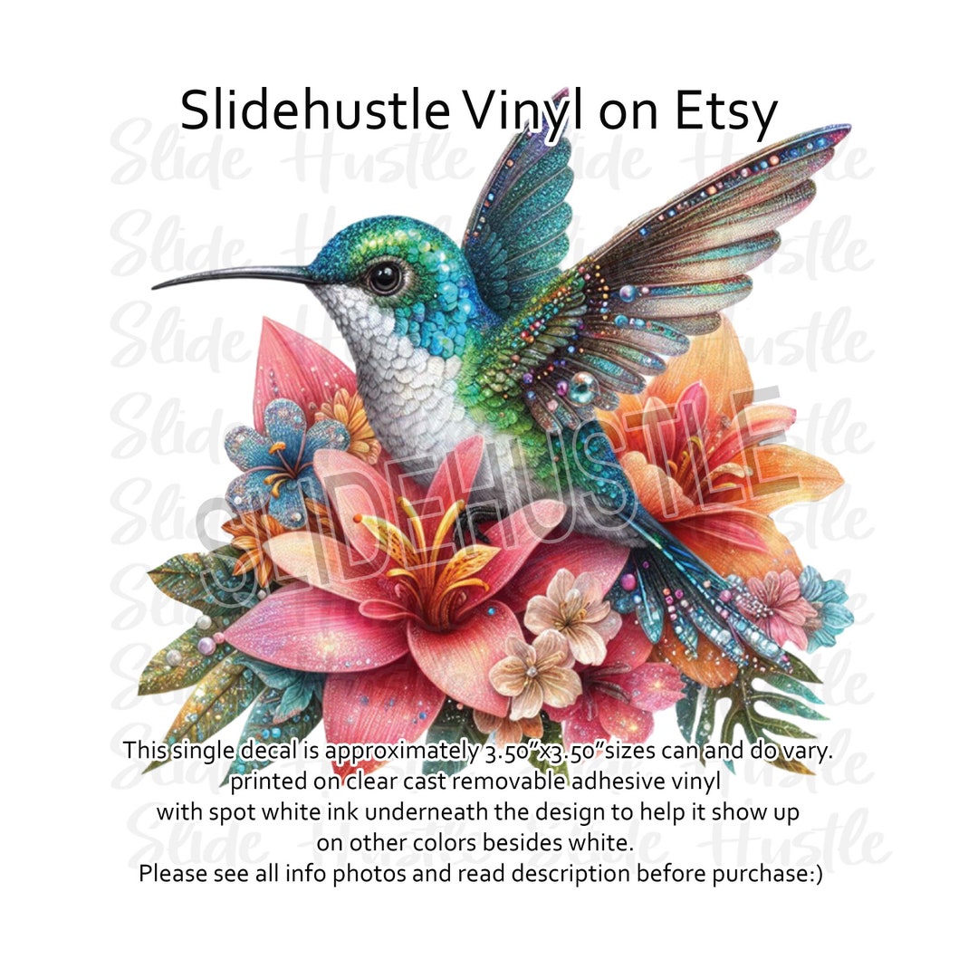 Colorful Hummingbird Vinyl Decal, Beautiful Hummingbird Tumbler Decal ...