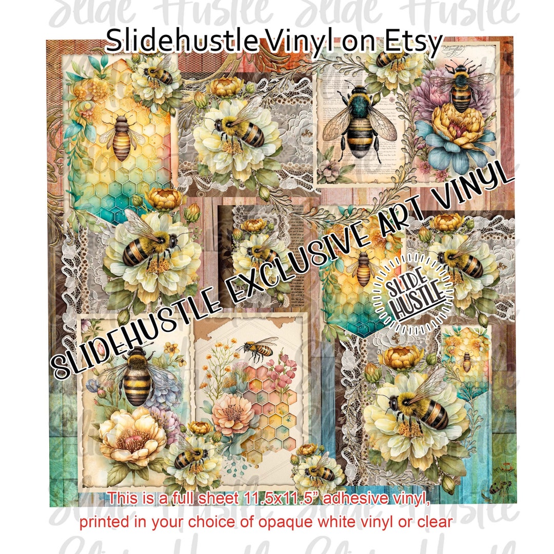 Printed Tumbler Vinyl, Vintage Bees and Roses, Full Sheet Vinyl 11.5x11 ...