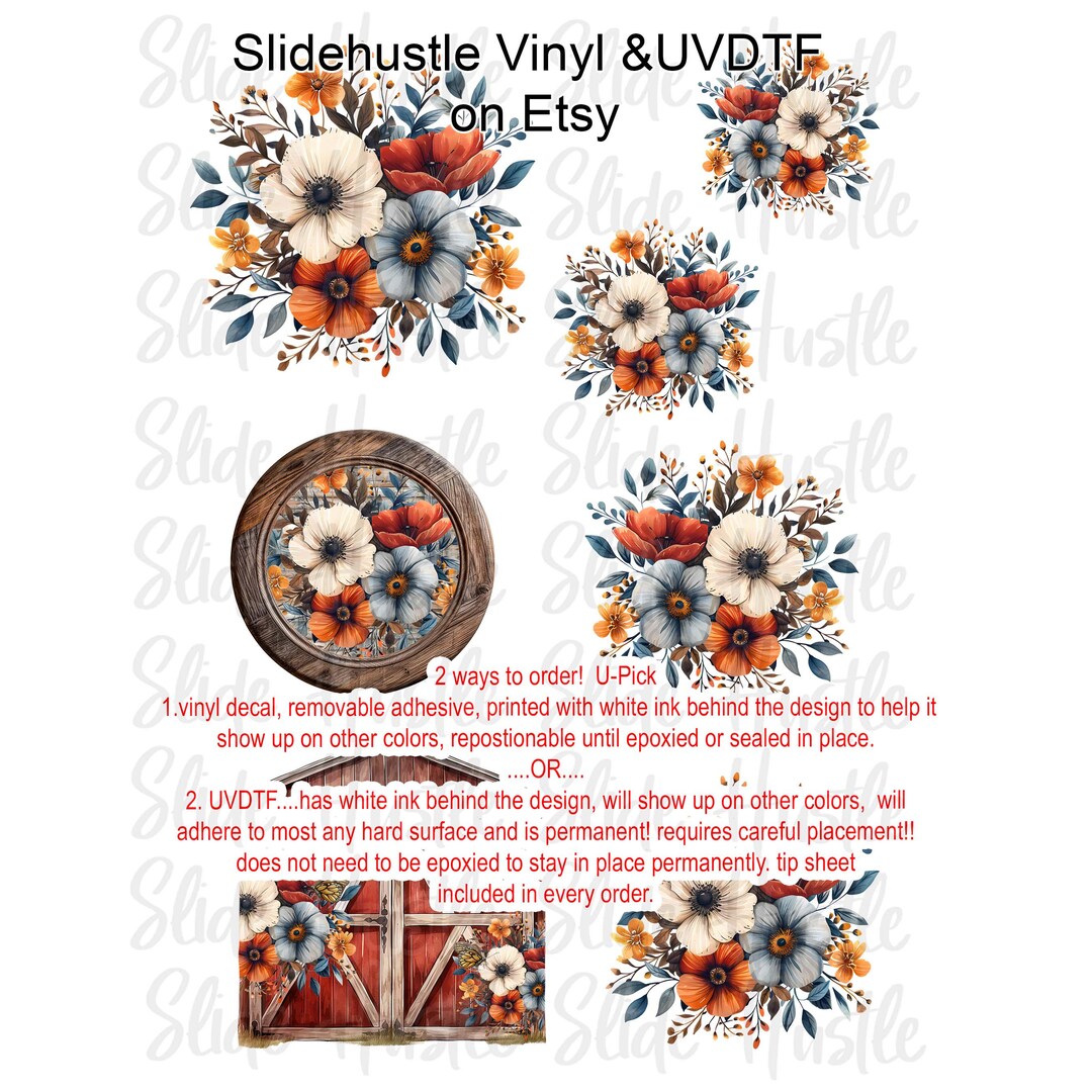 Colorful Fall Floral Element Sheet, Barn Design, Vinyl Spot White or UV ...