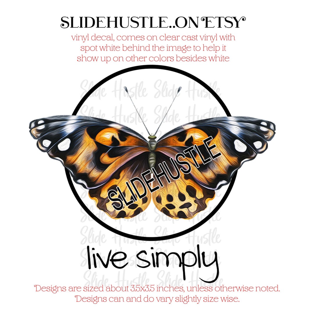 Live Simple, Orange Butterfly Vinyl Tumbler Decal, Clear Cast Decal ...