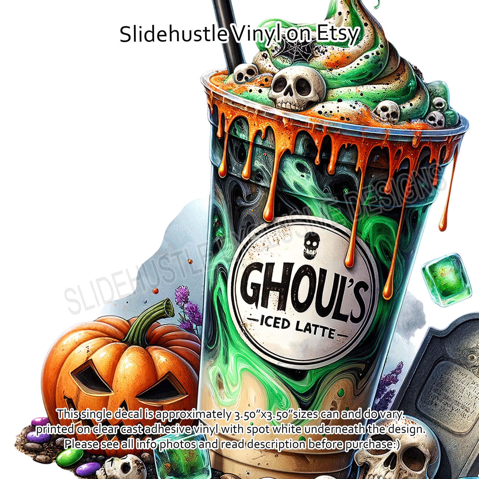 Spooky Pumpkin Spice Latte Coffee Drink, Ghoul Coffee Printed Vinyl ...