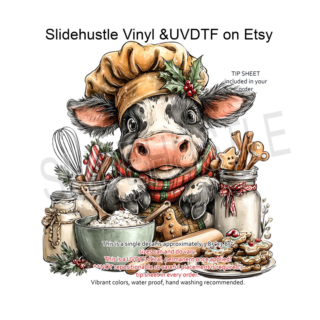 Funny Cow Baking Cookies, Funny Holiday Cow, UVDTF Decal, Indoor Use. 3 ...