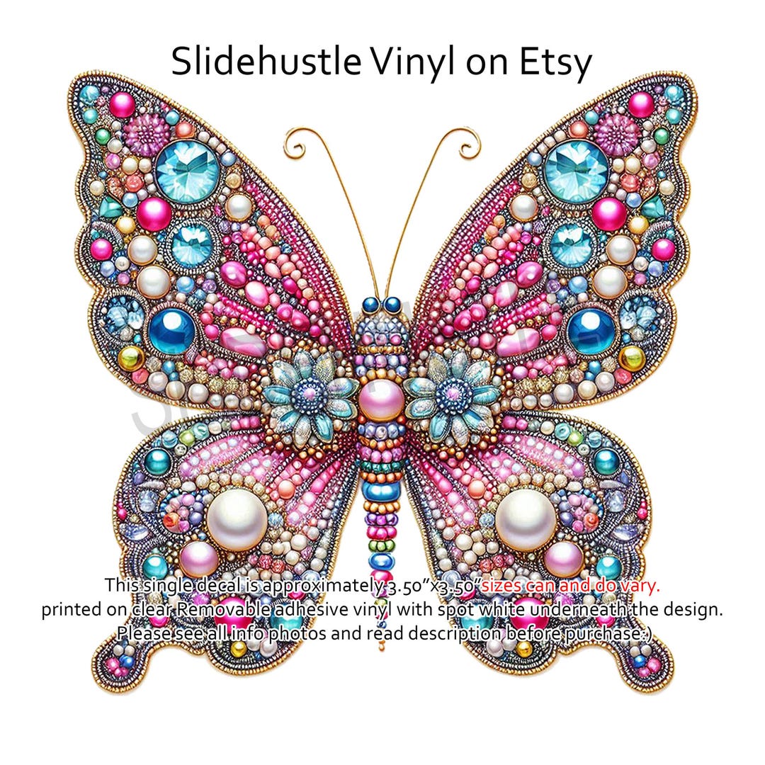 Printed Vinyl Decal of Jeweled Butterfly, Rhinestone Butterfly ...