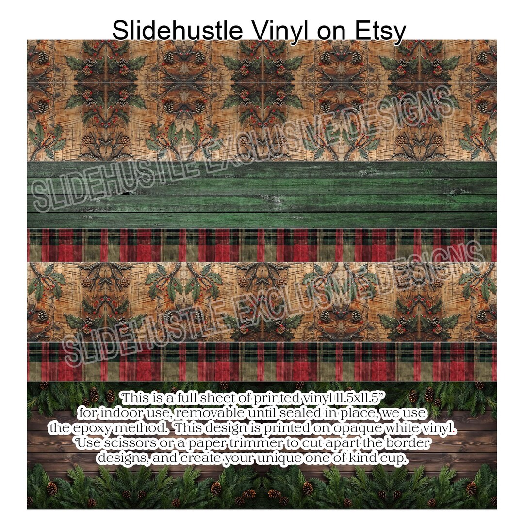 Printed Adhesive Vinyl Border Sheet, Holiday Red and Green, Rustic ...