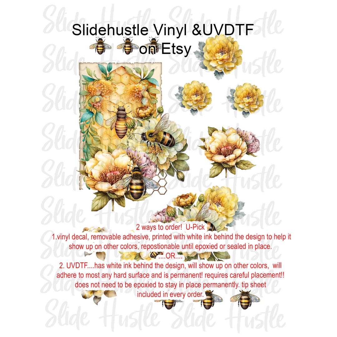 Printed Vinyl Element Sheet, Roses and Honey Bees, Clear Vinyl With ...