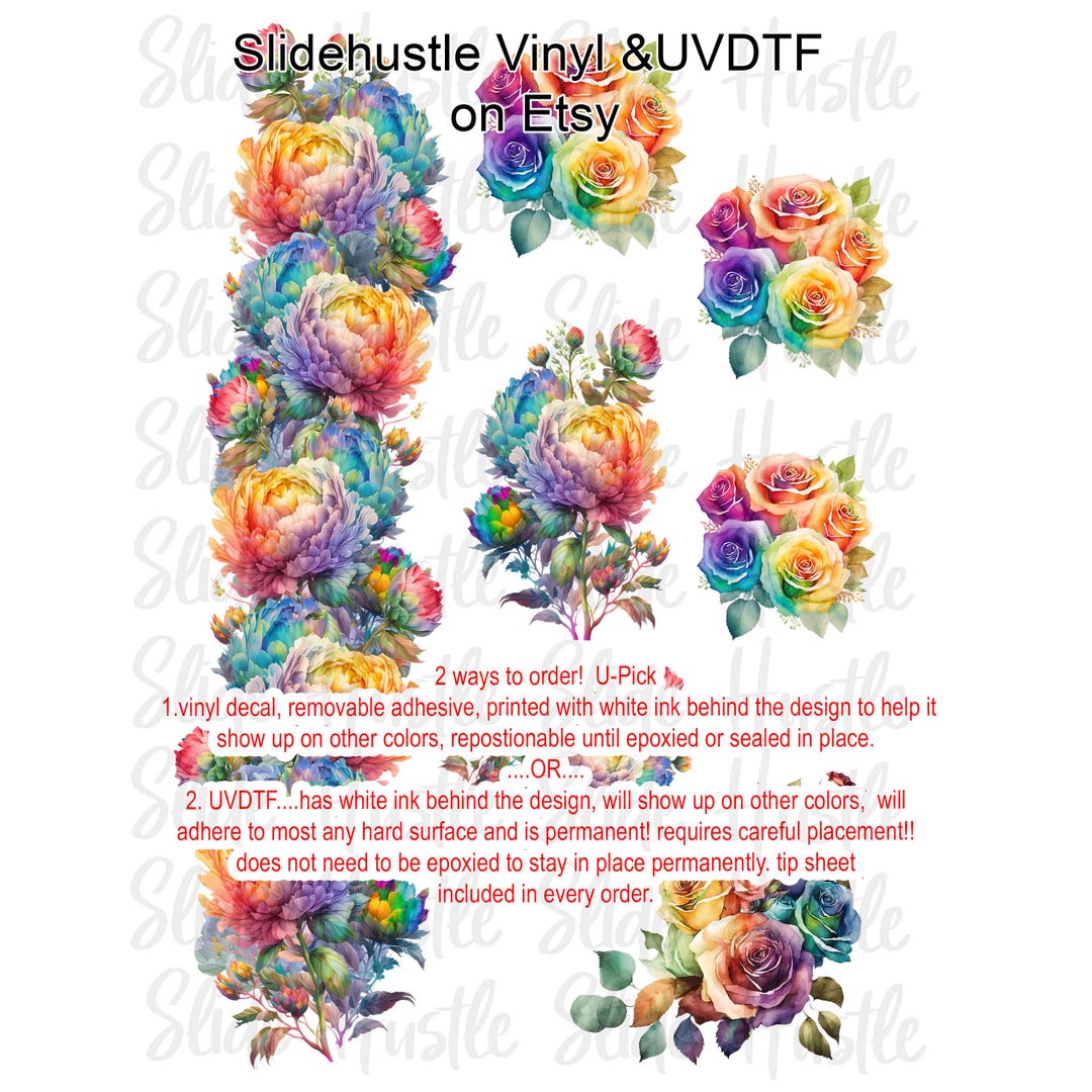 Tumbler Vinyl, Floral Element Sheet, Rainbow Floral Vinyl Element Sheet ...