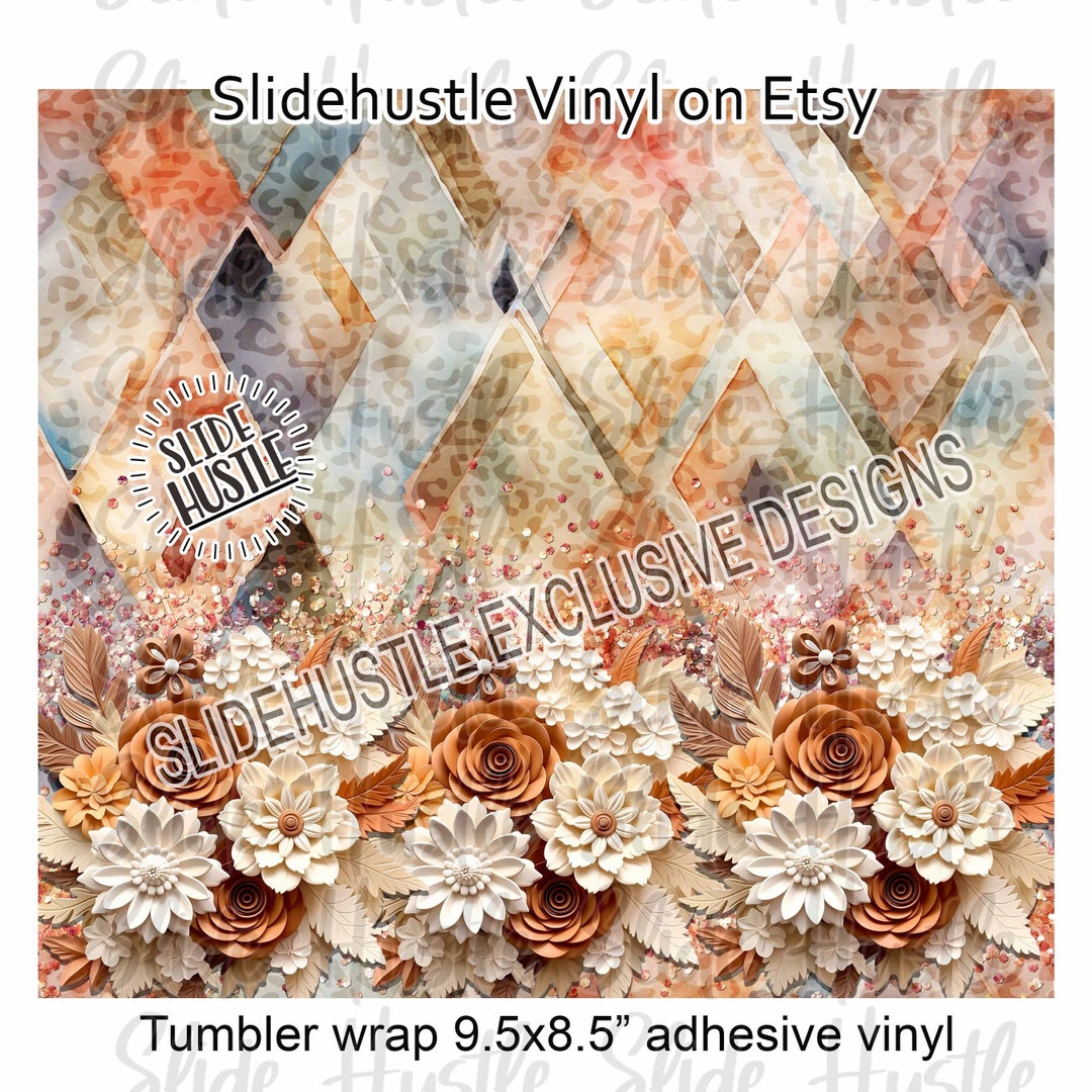 Floral Printed Vinyl Wrap, Pretty Flowers Vinyl Tumbler Wrap, Choose ...