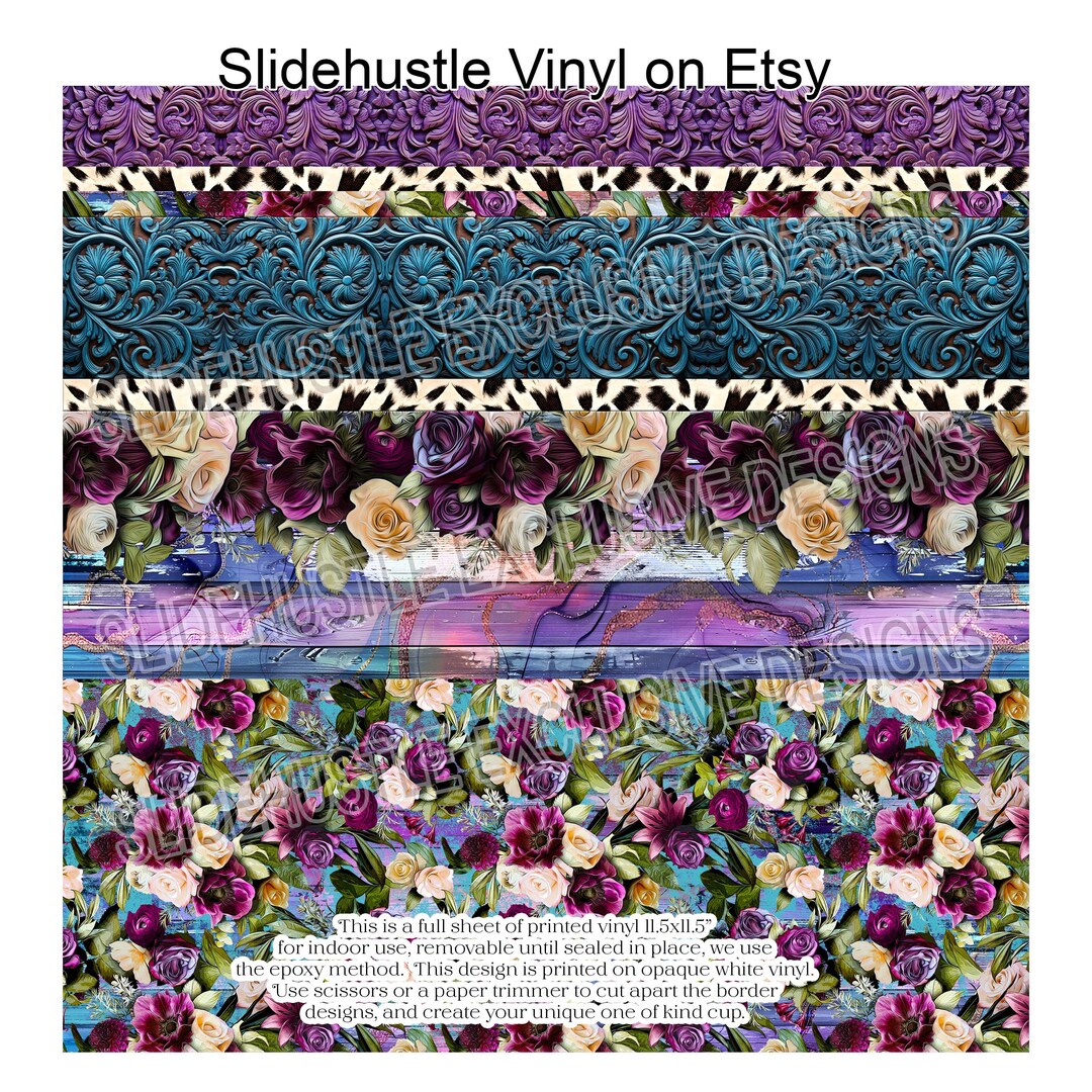 Printed Vinyl Border Sheet, Floral Vinyl, Realistic Flowers, 3D, Epoxy ...