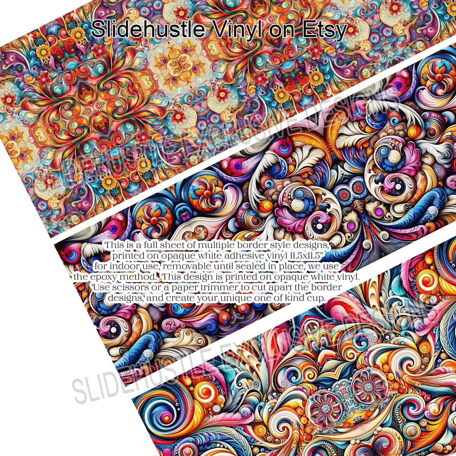 Printed Vinyl Border Sheet, Zentangle, Bright, Bold, Printed Vinyl ...