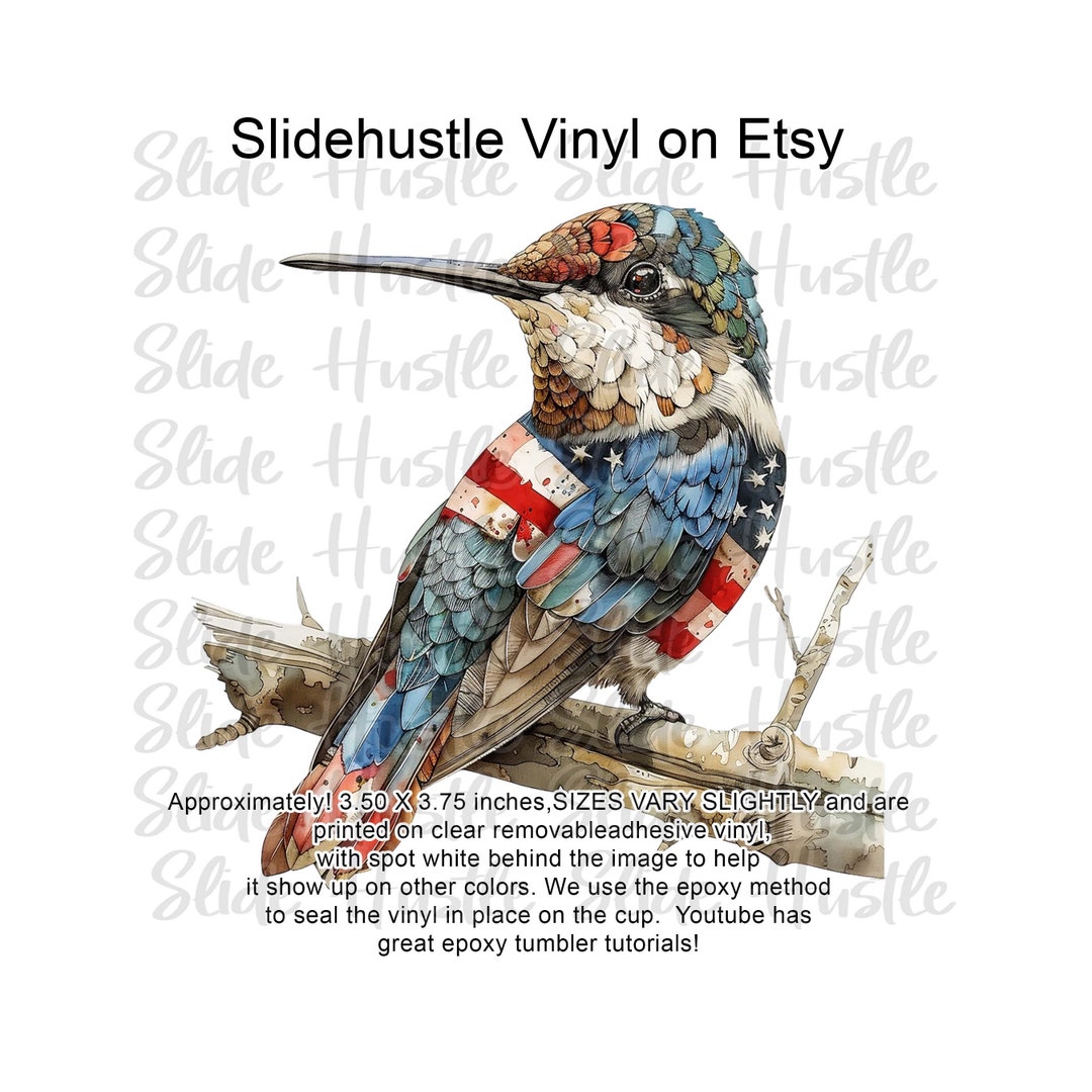 Hummingbird Printed Vinyl Decal, Patriotic, Hummingbird, Spot White Ink ...