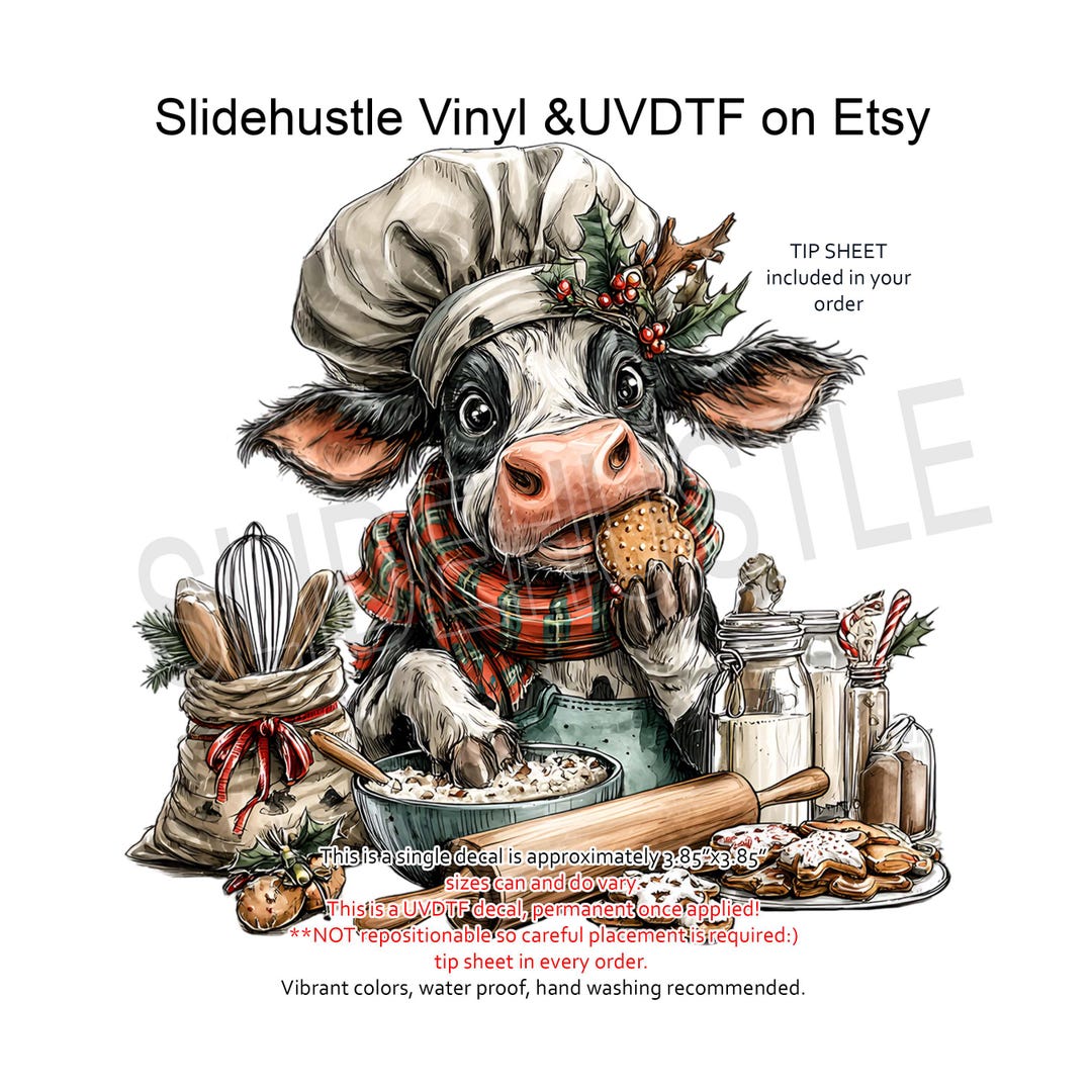 Funny Cow Baking Cookies, Funny Holiday Cow, UVDTF Decal, Indoor Use. 3 ...