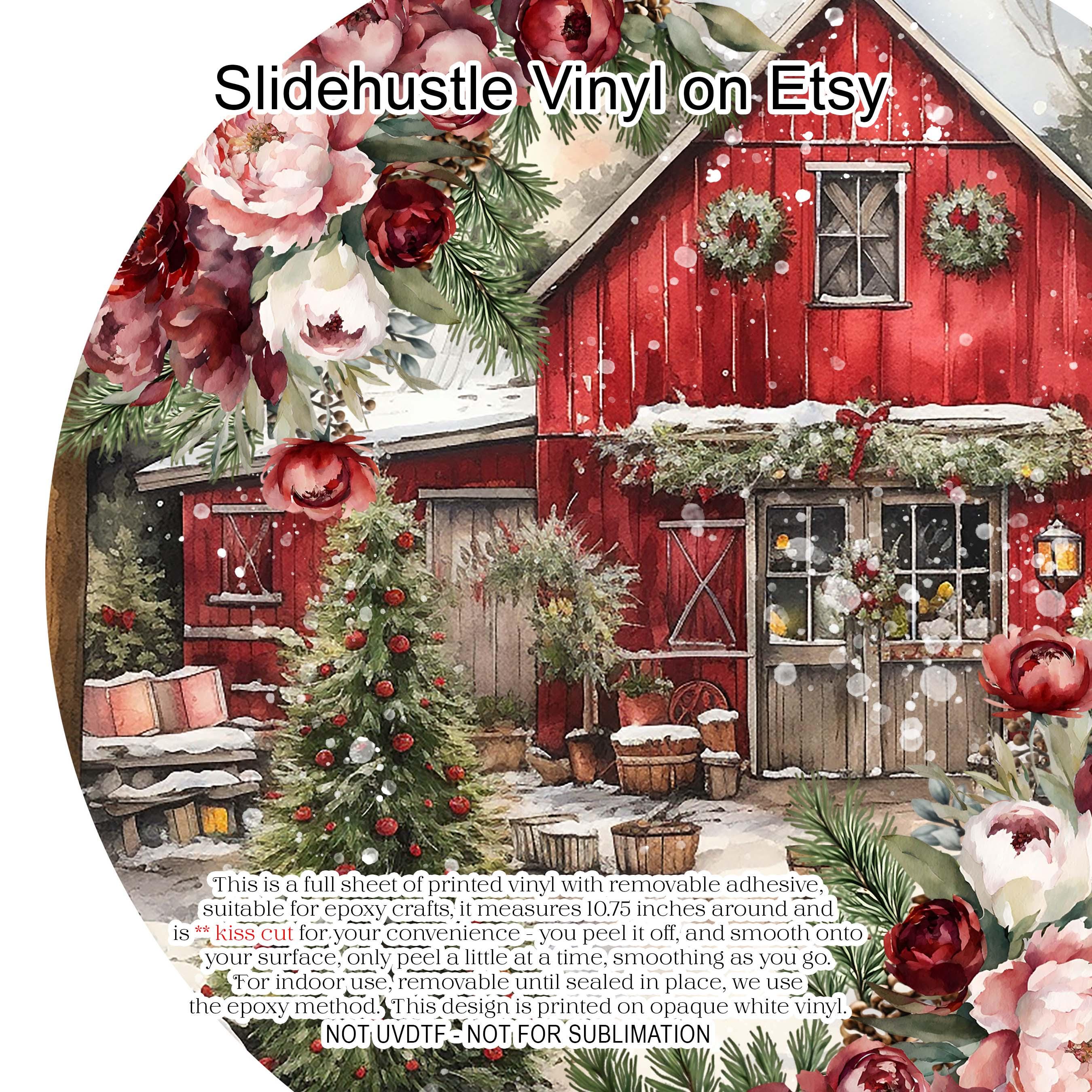 Christmas Tray Printed Vinyl, Winter Barn Scene, Adhesive Vinyl ...